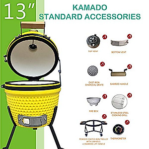RJMOLU Smoker BBQ Grill for Charcoal and Kettle Barbecues, Outdoor Kitchen Style Egg Ceramic BBQ Grill for Picnic Garden Terrace Camping Travel, Suitable for 3-5 People, 13"