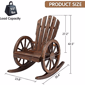 Kinsuite 2 PCS Fir Wooden Rocking Chair Set with Wheel Armrest, Outdoor Wagon Rocking Chairs for Garden, Lawn, Yard, Rustic Brown