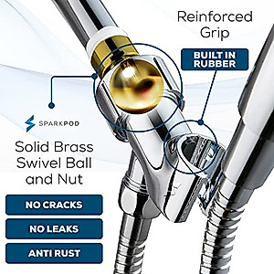 SparkPod Handheld Shower Head Holder - Premium ABS Plastic - 360 Degree Rotatable Solid Brass Ball - Compatible with 7/8" (2.25cm) Diameter Hose - Bonus Plumber's Tape (Luxury Polished Chrome)