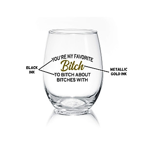 Friend Gifts For Women, Funny BFF Birthday or Christmas Gift For Best Friend Women or Men 15 oz Dishwasher Safe Stemless Wine Glass for Wine Lovers, Unique Friendship Gift