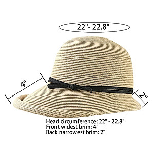 Straw Beach Sun Hat for Women Summer Bucket Hat Elegent Vintage 1920S Packable SPF UV Protection Boho Hat (Beige)
