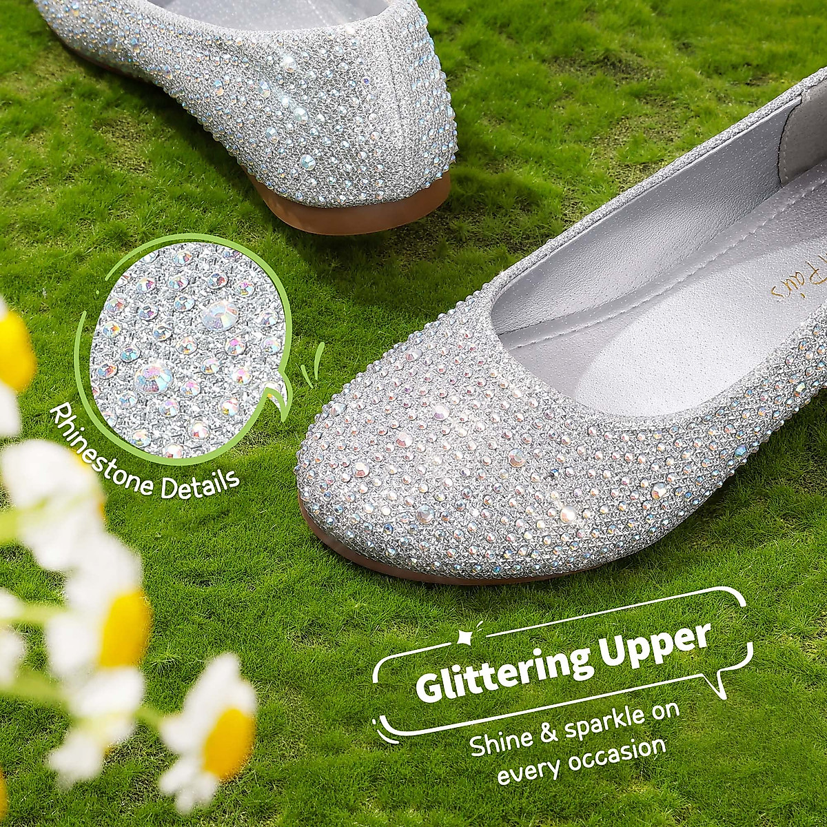 DREAM PAIRS Girls Mary Jane Ballerina Flat Shoes, Muy-Shine-Silver Glitter - 2 Little Kid (Muy-Shine)