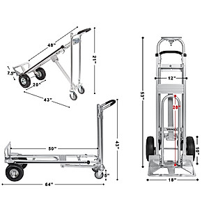 Vergo Industrial AS7A2 Aluminum Convertible Hand Truck Dolly Cart with Loop Handle 700 lbs Capacity (3 Positions, 53" High)