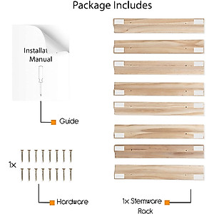 Rustic State Vigo 4 Sectional Adjustable Under Cabinet Mount Wood Stemware Rack Hanging Shelf Glassware Holder Bar Organizer with up to 12 Wine Glass Storage 11 Inch Deep Natural