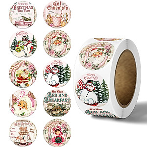 500Pcs Pink Vintage Christmas Stickers Roll Merry Christmas Stickers Santa Claus Stickers Roll Winter Holiday Round Xmas Label Tag Sticker for Christmas Gift Boxes Presents Cards Envelopes Decor
