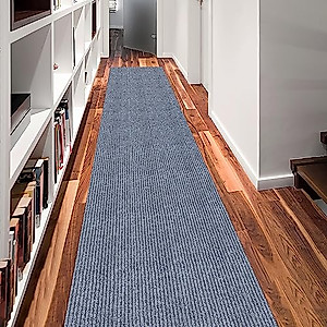 Sweet Home Stores Washable Rib Design Indoor/Outdoor Rubberback Runner Rug, Grey, 2'7" x 9'10"