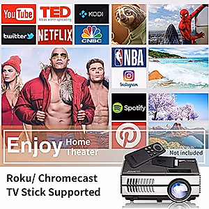 Portable LCD LED Projector Support HD 1080P Mini Home Video Projectors 2800 Lumen Multimedia HDMI Audio USB,Compatible with TV Stick DVD Laptop PC Xbox 360 Wii Playstation, Built-in Speakers