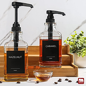 GMISUN Coffee Syrup Dispenser for Coffee Bar, Square Syrup Pump Dispenser with 1/4oz Large Capacity Pump, Coffee Syrup Bottles for Coffee Syrup, Glass Syrup Dispenser Bottle for Syrup, Organizer 16oz