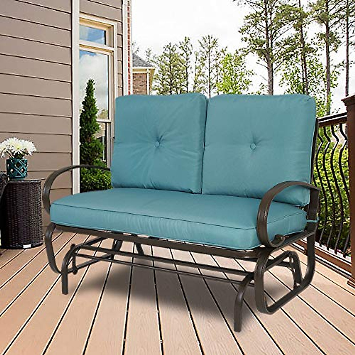 Kozyard Cozy Two Rocking Love Seats Glider Swing Bench/Rocker for Patio, Yard with Soft Cushion and Sturdy Frame (Blue)