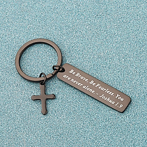 FEELMEM Christian Keychain Be Brave Be Fearless You Are Never Alone Joshua 1:9 Bible Verse Keychain Christian Religious Gift(black)