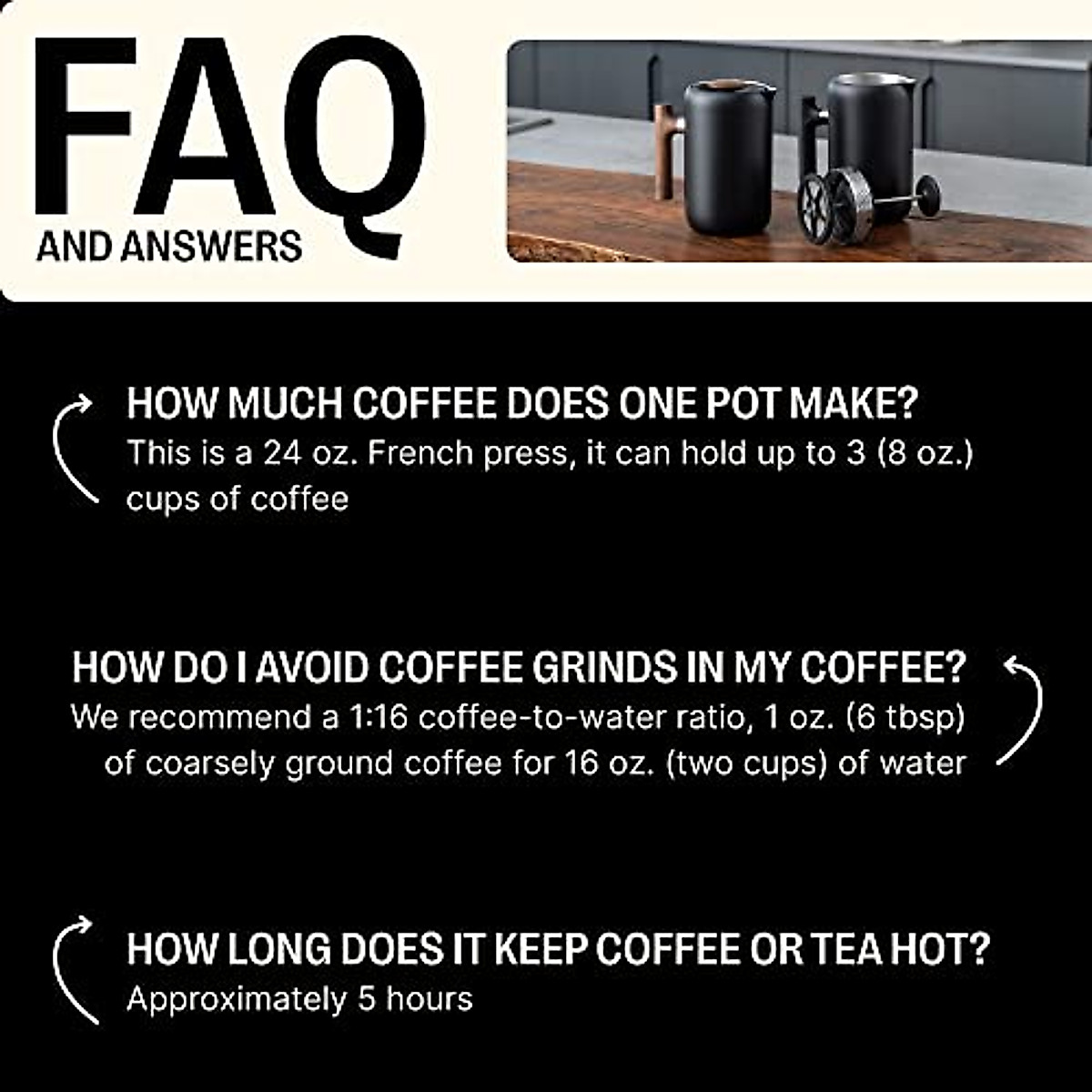 Fellow Clara Coffee Press Coffee Maker - Portable French Press Stainless Steel - Insulated French Press Coffee Maker with Enhanced Filtration System - 24 oz Carafe - Matte Black