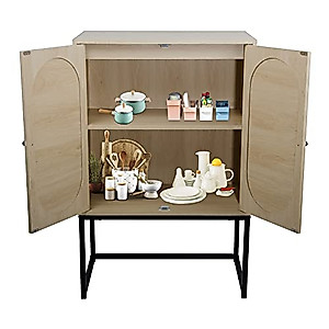 AWQM Natural Rattan 2 Door High Cabinet,Sideboard Buffet Cupboard Accent Cabinet,Adjustable Shelves,Free Standing Bookmatch,Easy Assembly26.77 L x 15.75" W x 41.34" H,Rustic Oak Beige