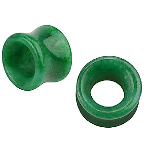 Pierced Owl Natural Green Jade Stone Double Flared Tunnel Plugs, Sold as a Pair (8mm (0GA))