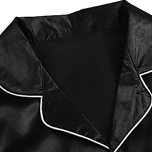 VeMee Women's Silk Satin Pajama Set Two-piece Pj Sets Button Down Long Sleeve Sleepwear Pj Set Black