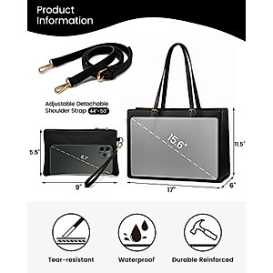 LOVEVOOK Laptop Bag for Women, Fashion Computer Tote Bag Large Capacity Handbag, Leather Shoulder Bag Purse Set, Professional Business Work Briefcase for Office Lady 2PCs, Fit 15.6 Inch Laptop, Black