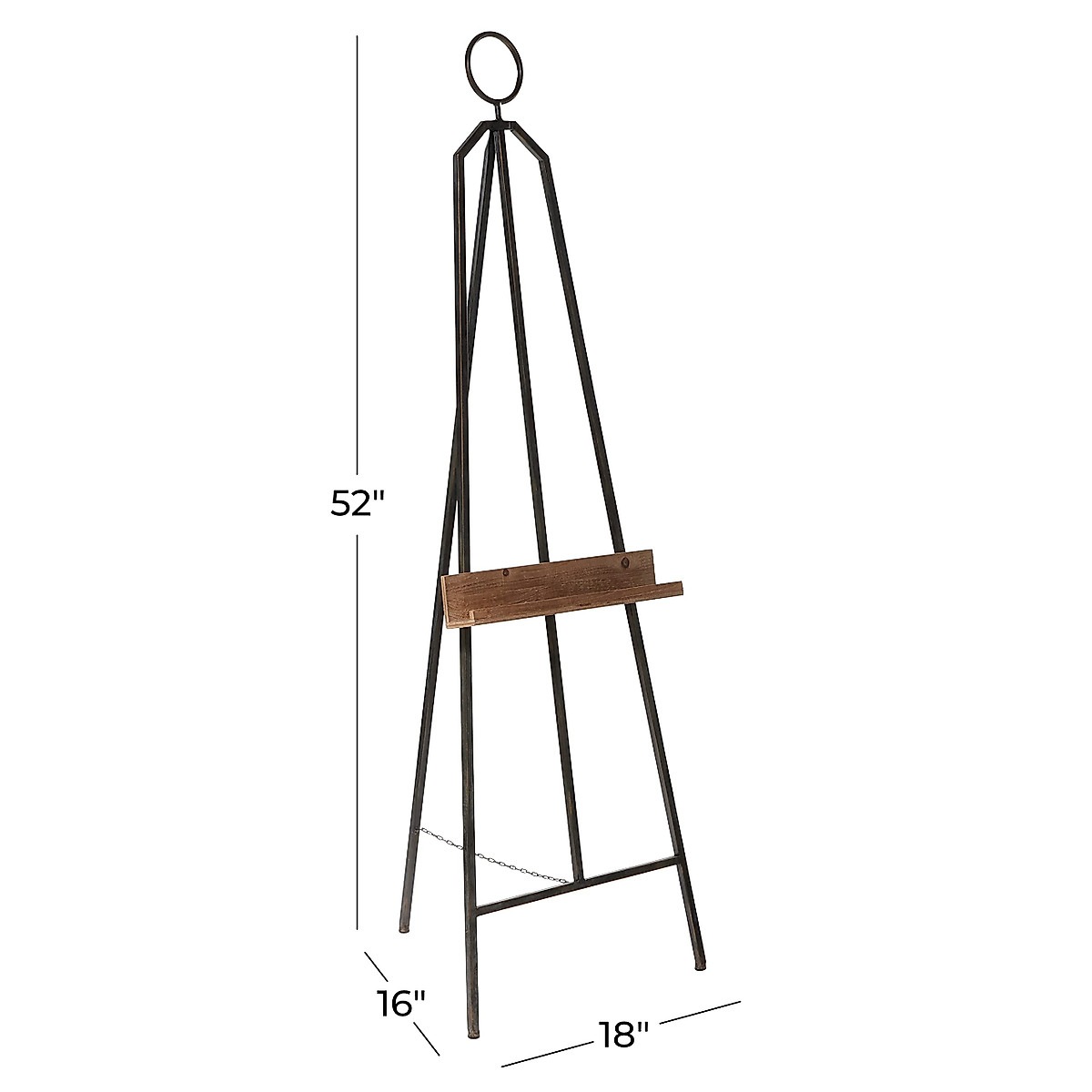 Deco 79 Metal Display Easel Large Adjustable Floor Standing Easel with Chain Support and Wood Tray, Display Stand 16' x 18' x 52', Black