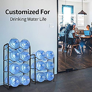 UMORNING 5 Gallon Water Bottle Holder, 4-Tier Water Bottle Rack for 8 Bottles Heavy Duty Detachable Kitchen Organization and Storage Shelf, Black