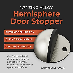 Stainless Steel Rubber Floor Mounted Hemisphere Door Stopper NYCO Architectural Hardware-Heavy Duty Door Bumper for Wall Protection- Modern Universal Door Slam Stopper-1.7”x 0.9" (Zinc/Satin Nickel)