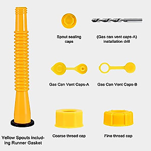 Gas Can Spout Replacement, Gas Can Nozzle,(6 Kit-Yellow) suitable for most 1/2/5/10 gal oil cans. Durable. The thickened oil gas can cap and thickened gasket will give Update your old gas can
