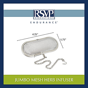 RSVP International Endurance Kitchen Collection Stainless Steel Mesh Floating Spice Infuser for Soups, Stews or Large Tea Pot, Jumbo Oval, 4.25x1.75