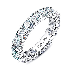 CADYNO Moissanite Eternity Ring, 5cttw D Color Lab Grown Created Diamond 14k Solid Real White Gold Eternity Wedding Band Ring for Women 7.5