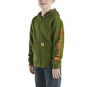 Carhartt Boys' Long-Sleeve Full-Zip Hooded Sweatshirt Hoodie, Chive Green, 12 Months