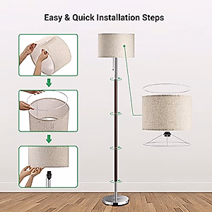 EDISHINE Modern Tall Floor Lamp, 63" Farmhouse Stand Up Reading Lamp with Linen Fabric Shade, Contemporary Slim Pole Lamp for Bedroom, Living Room, Office, Simple Design