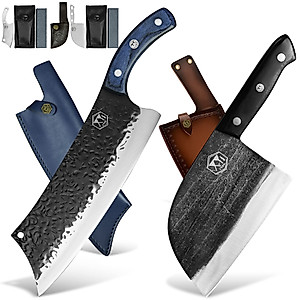 XYJ Full Tang Kitchen Knife Chinese Vegetable Knives Forged Serbian Butcher Knife With Carry Sheath For Home Kitchen or Camping