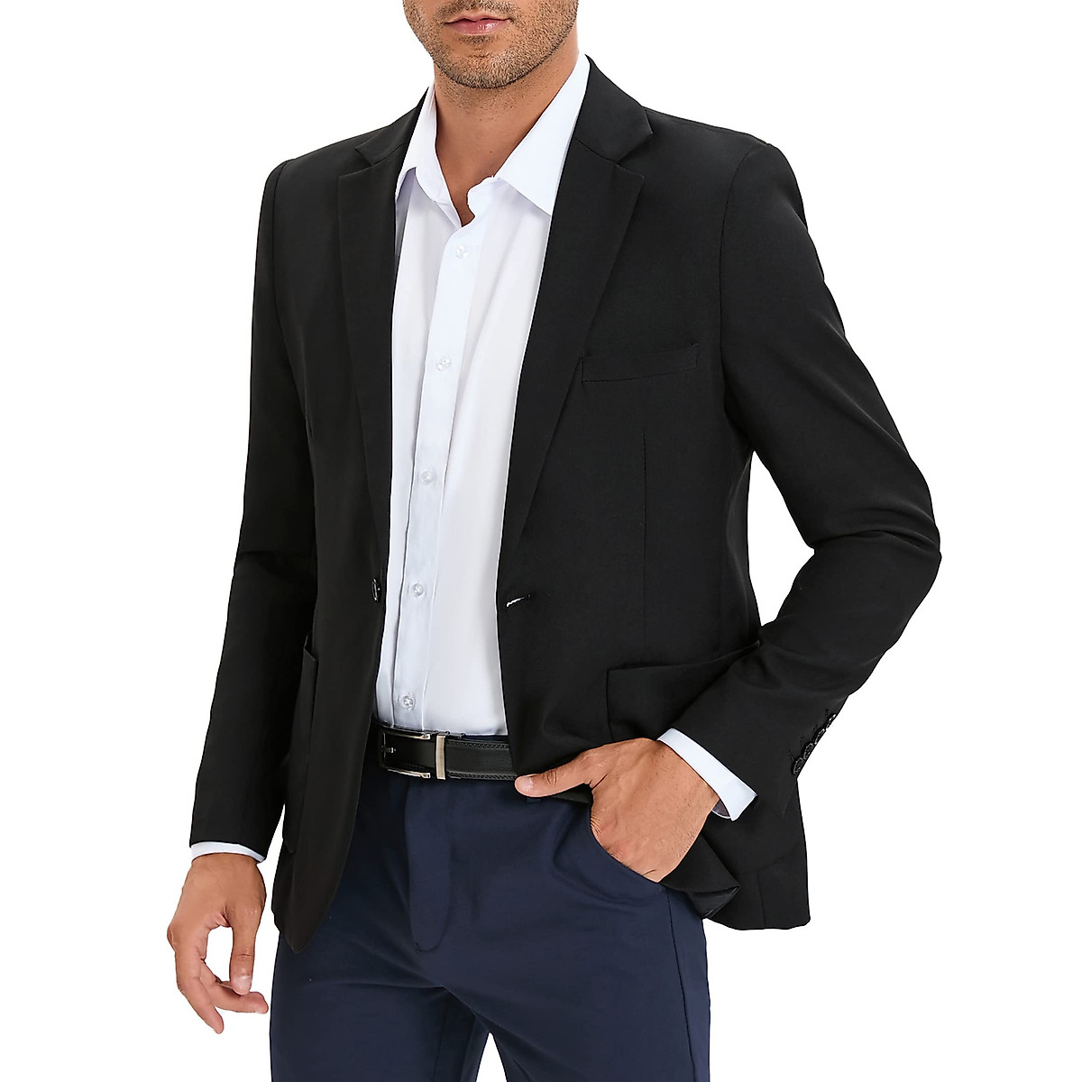 EliteSpirit Men's Sport Coats & Blazers Linen Suit Jacket for Men Casual Suits One Button Black XL