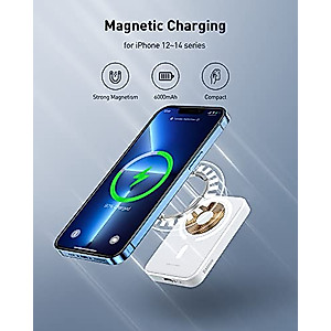 Baseus Magnetic Power Bank Battery Pack 6000mAh Wireless Portable Charger PD 20W with USB-C Cable, for MagSafe, for iPhone 14/13/12 Series, White