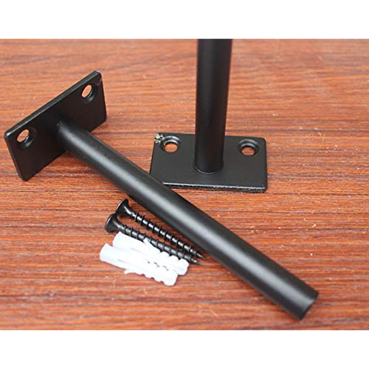 8 Pcs 5" Black Solid Steel Floating Shelf Bracket Blind Shelf Supports - Hidden Brackets for Floating Wood Shelves - Concealed Blind Shelf Support – Screws and Wall Plugs Included