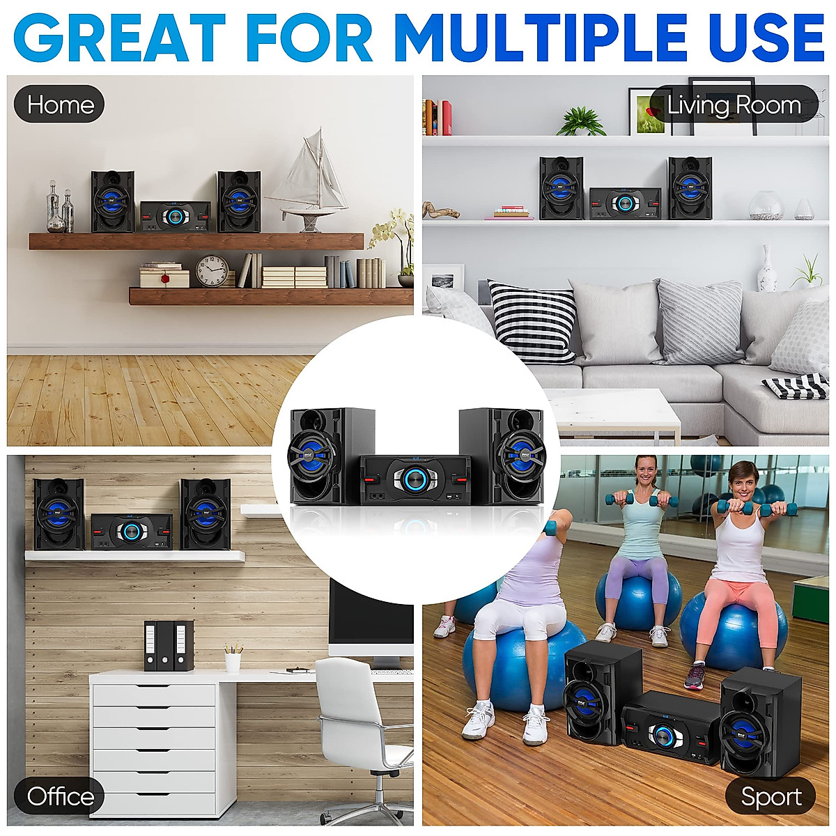 PyleUsa Wireless Bluetooth Stereo Boombox Radio Shelf Mini System - 500 Watt Max Power, Sleek Design for Home with MP3, USB, FM, Aux/2 mic Inputs, EQ, and Remote Control - PHSKR12