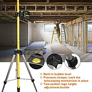 Huepar 12 Ft./3.7m Telescoping Pole with 1/4-Inch by 20-Inch Laser Mount for Rotary and Line Laser Level, Adjustable Telescoping Pole with Tripod - 5/8"-11 Adapter Nut Included LP36