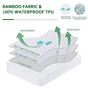 Twin Mattress Protector Waterproof 2 Pack Cooling Twin Size Mattress Cover, 3D Air Smooth Soft Bamboo Mattress Protector, Breathable Noiseless Bed Mattress Pad, Fitted 8-18 inch Deep Pocket