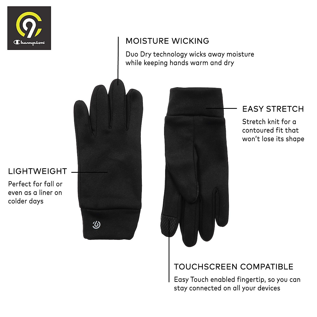 C9 Champion Kids' Machine Washable Lightweight Gloves, Touch Screen Friendly, Grey, Boys' 4/7