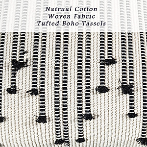 LIGICKY Boho Lumbar Pillow Covers Decorative Woven Tassel Throw Pillows Rectangle Pillow Sham Black and Off White Pillowcase for Couch Sofa Bed Car 12x20 Inch