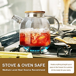 Glass Teapot Stovetop & Microwave Safe, 34oz/1000ml Glass Borosilicate Teapot with Removable Filter Spout, Glass Teapots with Bamboo Lid, Teapot for Loose Leaf, Fruit Tea, Blooming Tea