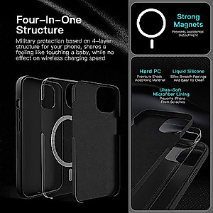 MOZOTER [6 in 1 Magnetic Silicone Case,[12 FT Shockproof Compatible with Magsafe][2 Pcs Glass Screen Protector+Camera Lens Protector] [Heavy Duty], Silicone Black, For iPhone 14 Pro Max-6.7''