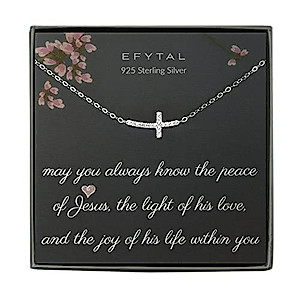 EFYTAL Sterling Silver Cross Necklace for Women, Confirmation Gifts, First Communion Gifts, Baptism Gifts, Religious Gift for Catholic Birthday