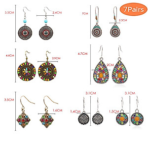 7 Pairs Vintage Bohemian Earrings Set National Retro Rhinestone Ear Stud Eardrop Drop Dangle Earrings Statement Earrings Long Boho Earrings for Women