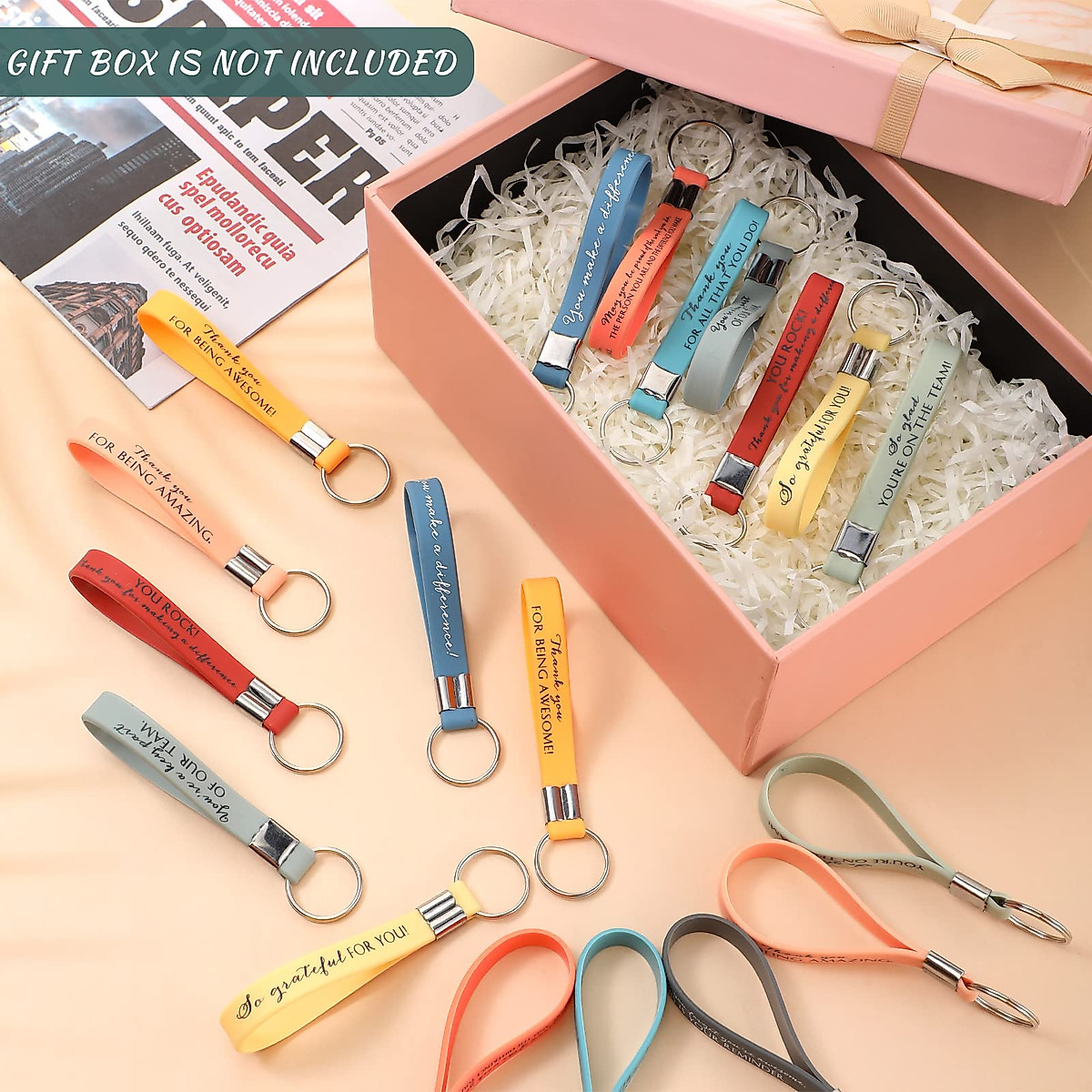 Roowest 50 Pcs Inspirational Gift for Women Silicone Keychain Employee Appreciation Gift Bulk Teacher Coworker(Elegant Color)