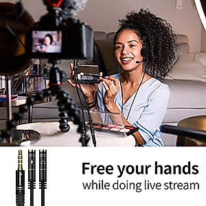 KOOPAO Headphone Mic Splitter, 3.5mm Nylon Braided Audio Adapter to Live Stream Compatible with Phone, Laptop, PS4,Gaming Headset, External Microphone and MP3 Players&More (Black)