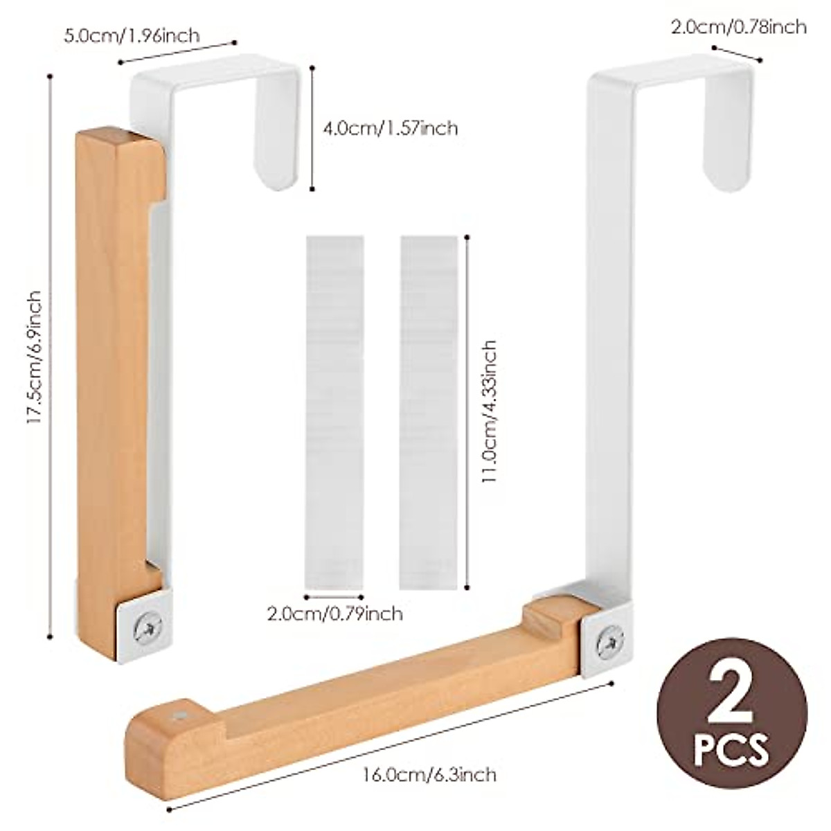 Over The Door Hooks, Foldable Sturdy Metal Wood Combined Door Laundry Hanger with Anti Slip Strip, Portable Door Back Mounted Non-Perforated Clothes Bag Robes Coats Storage Rack Wreath Hanger(2pcs)