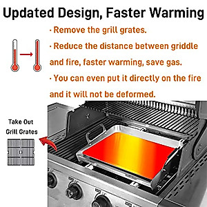 Flat Top Grill, Griddle for Gas Grill 24"x16" with Removable Grease Tray, Stove Top Griddle Even Heat Distribution, Stainless Steel Griddle Grill with Retractable Stand Accommodates Different Grill