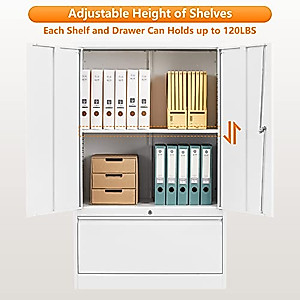 LISSIMO File Cabinets,Filing Cabinet with Lock for Home Office,Lateral File Cabinet with Doors and Drawers for Hanging Files Letter/Legal/A4 Size Files(White)