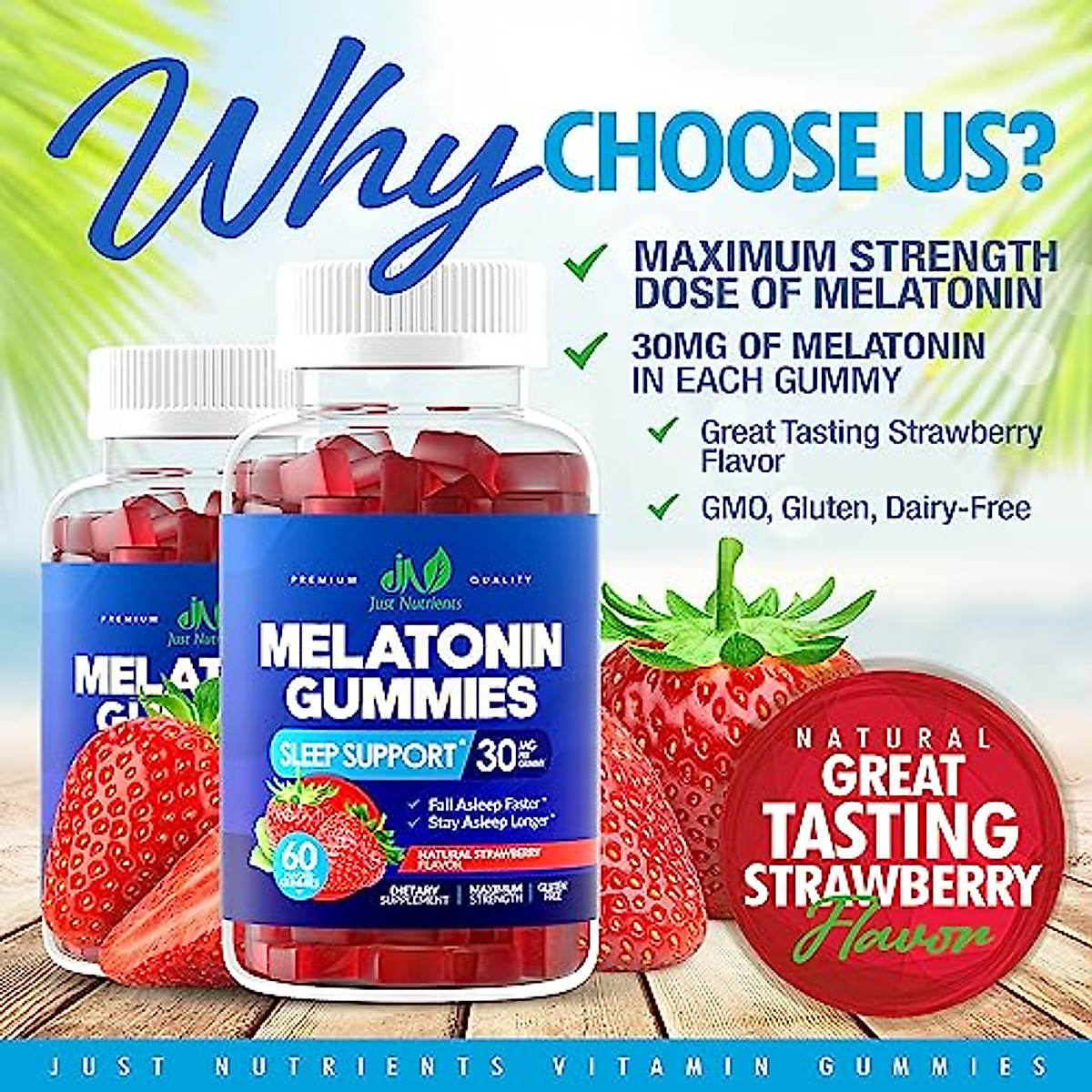 Melatonin 30mg Gummies for Adults (60 Servings) - Maximum Strength Sleep Gummies with 30mg of Melatonin Per Gummy - Gluten-Free, Non-GMO, 100% Vegetarian, Great Tasting Strawberry Flavor - 60 Gummies