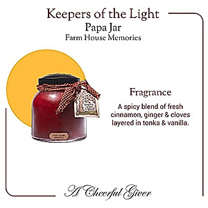 A Cheerful Giver — Farm House Memories - 34oz Papa Scented Candle Jar with Lid - Keepers of the Light - 155 Hours of Burn Time, Gift for Women, Red