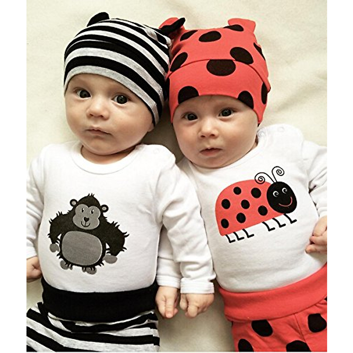 3pcs Cute Infant Baby Boys Girls Animal Long Sleeve Romper Tops+ Pants+ Hat Outfits Set (0-6 Months, Gorilla)