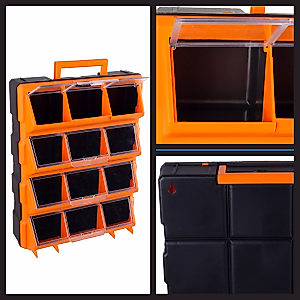 Plastic Storage Drawers - 12-Bin Screw Organizer - Craft Cabinet for Hardware, Crafting Supplies, or Toys - Garage Organization by Stalwart (Black)