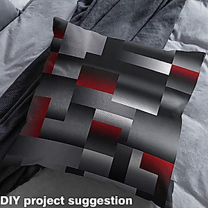 Red Gray Black Geometric Upholstery Fabric for Chairs, Modern Abstract Geometry Outdoor Fabric by The Yard, Square Rectangle Decorative Fabric for Upholstery and Home DIY Projects, 1 Yard, Red Gray